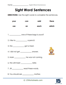 Sight Word Sentences Worksheets | Reading Fluency - 15 Worksheets.com