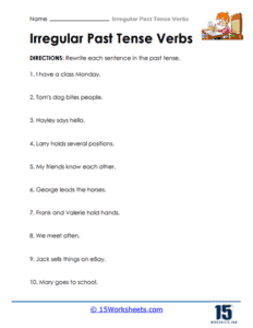Irregular Past Tense Verbs Worksheets | Unusual Previous Forms - 15 ...