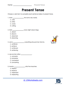 Present Tense Worksheets | Effective Exercises - 15 Worksheets.com