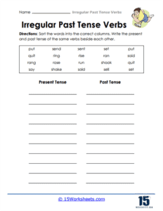 Irregular Past Tense Verbs Worksheets | Unusual Previous Forms - 15 ...