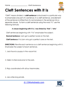 Cleft Sentences Worksheets - 15 Worksheets.com