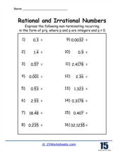 Irrational Numbers Worksheets - 15 Worksheets.com