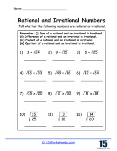 Irrational Numbers Worksheets - 15 Worksheets.com