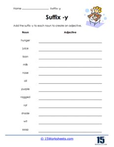 Suffix -y Worksheets | Transform Nouns Into Verbs - 15 Worksheets.com