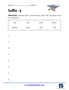 Suffix -y Worksheets | Transform Nouns Into Verbs - 15 Worksheets.com