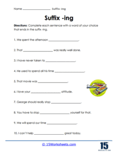 Suffix -ing Worksheets | Participle Practice - 15 Worksheets.com