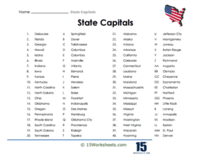 State Capitals Worksheets | Geography Foundations - 15 Worksheets.com