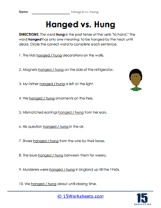Hang vs. Hung Worksheets | Verb Form Activities - 15 Worksheets.com