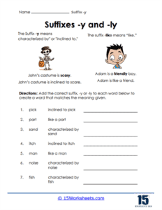Suffix -y Worksheets | Transform Nouns Into Verbs - 15 Worksheets.com