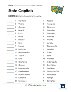 State Capitals Worksheets | Geography Foundations - 15 Worksheets.com