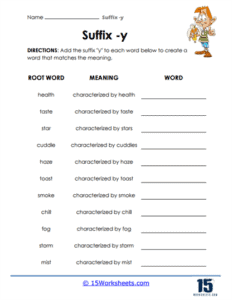 Suffix -y Worksheets | Transform Nouns Into Verbs - 15 Worksheets.com