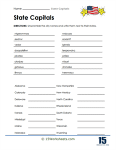 State Capitals Worksheets | Geography Foundations - 15 Worksheets.com