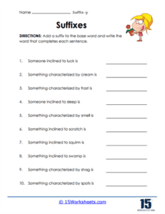 Suffix -y Worksheets | Transform Nouns Into Verbs - 15 Worksheets.com