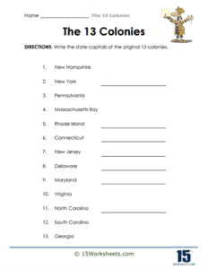 13 Colonies Worksheets - 15 Worksheets.com