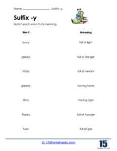 Suffix -y Worksheets | Transform Nouns Into Verbs - 15 Worksheets.com