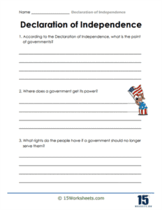 Declaration of Independence Worksheets | Birth of America - 15 ...