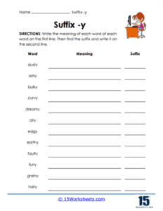 Suffix -y Worksheets | Transform Nouns Into Verbs - 15 Worksheets.com