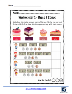Counting Bills and Coins Worksheets - 15 Worksheets.com