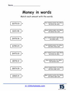 Money in Words Worksheets - 15 Worksheets.com