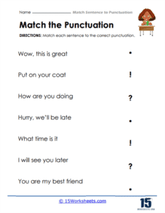 Match Sentences to Punctuation Worksheets | Grammar Precision - 15 ...