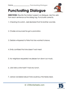 Punctuating Dialogue Worksheets | Formatting Practice - 15 Worksheets.com