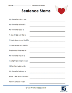 Sentence Stems Worksheets - 15 Worksheets.com