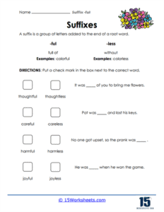 Suffix -ful Worksheets | Descriptive Adjustments - 15 Worksheets.com
