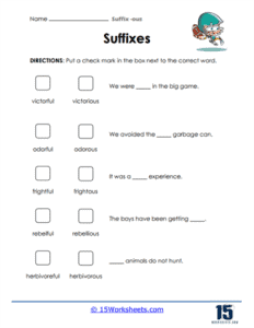Suffix -ous Worksheets | Nouns Into Adjectives - 15 Worksheets.com