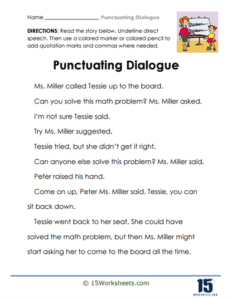 Punctuating Dialogue Worksheets | Formatting Practice - 15 Worksheets.com