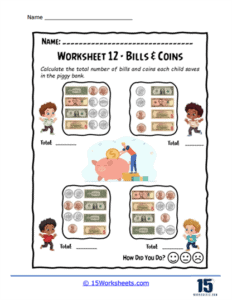 Counting Bills and Coins Worksheets - 15 Worksheets.com