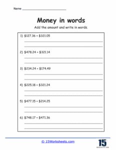 Money in Words Worksheets - 15 Worksheets.com