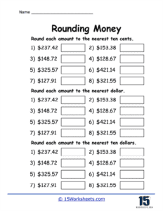 Rounding Money Worksheets | Change and Bill Exercises - 15 Worksheets.com