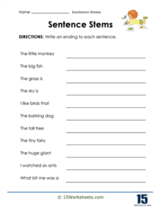 Sentence Stems Worksheets - 15 Worksheets.com