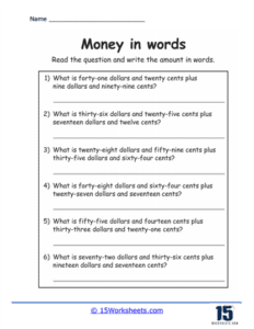 Money in Words Worksheets - 15 Worksheets.com
