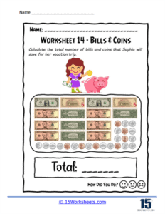 Counting Bills and Coins Worksheets - 15 Worksheets.com