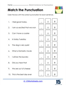 Match Sentences to Punctuation Worksheets | Grammar Precision - 15 ...