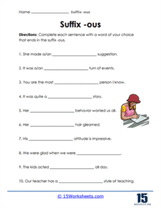 Suffix -ous Worksheets | Nouns Into Adjectives - 15 Worksheets.com
