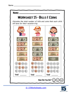 Counting Bills and Coins Worksheets - 15 Worksheets.com