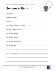 Sentence Stems Worksheets - 15 Worksheets.com