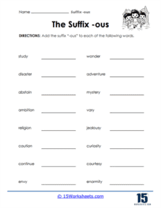 Suffix -ous Worksheets | Nouns Into Adjectives - 15 Worksheets.com