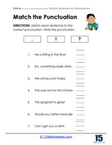 Match Sentences to Punctuation Worksheets | Grammar Precision - 15 ...