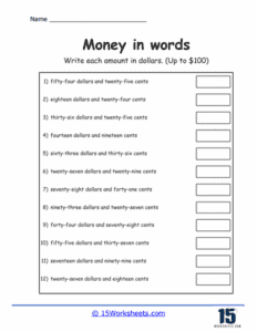 Money in Words Worksheets - 15 Worksheets.com