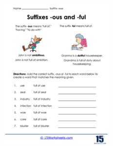 Suffix -ous Worksheets | Nouns Into Adjectives - 15 Worksheets.com