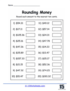 Rounding Money Worksheets | Change and Bill Exercises - 15 Worksheets.com