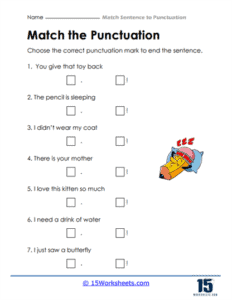 Match Sentences to Punctuation Worksheets | Grammar Precision - 15 ...