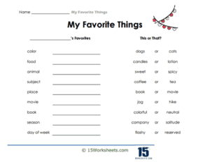 My Favorite Things Worksheets | Creative Writing - 15 Worksheets.com