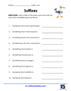 Suffix -ous Worksheets | Nouns Into Adjectives - 15 Worksheets.com