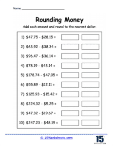 Rounding Money Worksheets | Change and Bill Exercises - 15 Worksheets.com
