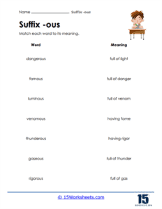 Suffix -ous Worksheets | Nouns Into Adjectives - 15 Worksheets.com
