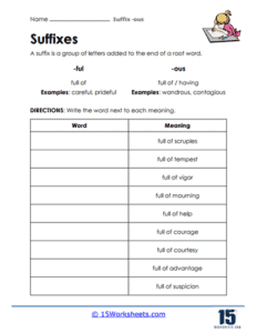Suffix -ous Worksheets | Nouns Into Adjectives - 15 Worksheets.com